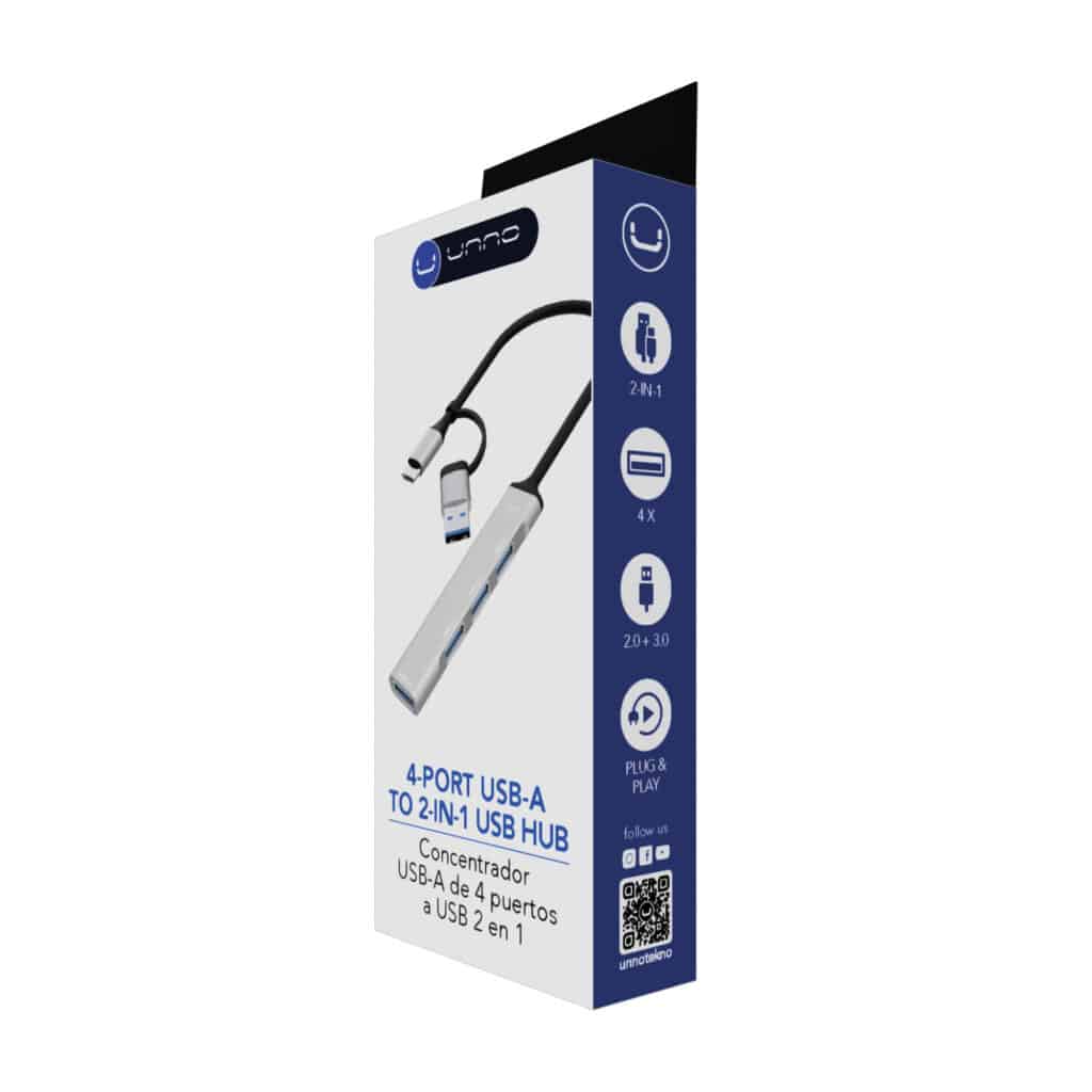 4 PUERTOS 2-IN-1 USB A HUBHB1014GY | Unno Tekno